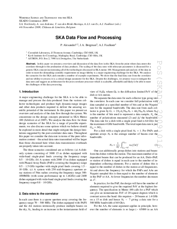 (PDF) SKA Data Flow and Processing
