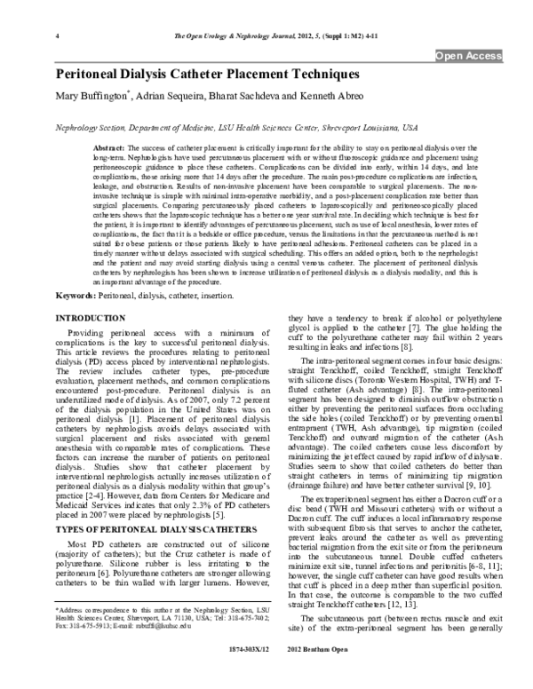 (PDF) Peritoneal Dialysis Catheter Placement Techniques