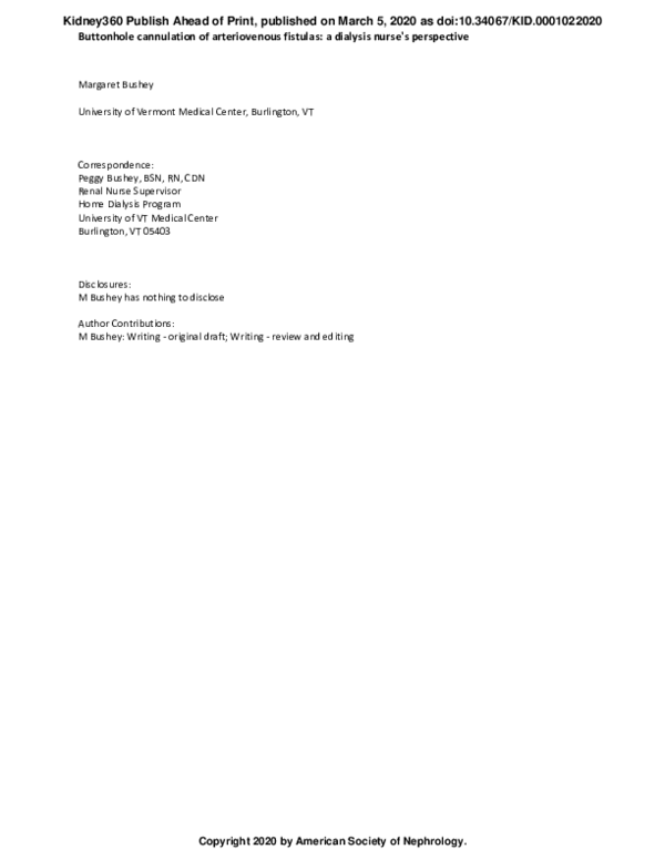 (PDF) Buttonhole Cannulation of Arteriovenous Fistulas: a Dialysis ...