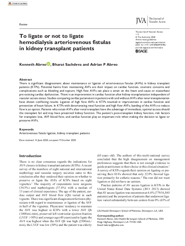 (PDF) To ligate or not to ligate hemodialysis arteriovenous fistulas in ...