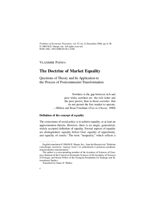 (PDF) The Doctrine of Market Equality : Questions of Theory and Its ...