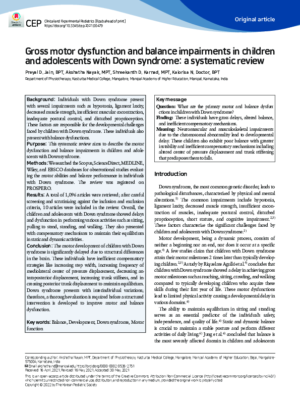 (PDF) Gross motor dysfunction and balance impairments in children and ...