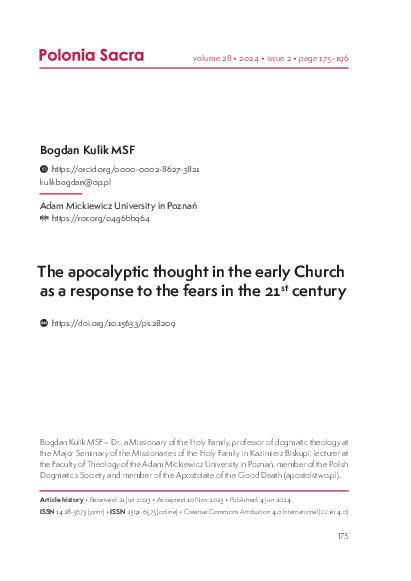 (PDF) The apocalyptic thought in the early Church as a response to the ...
