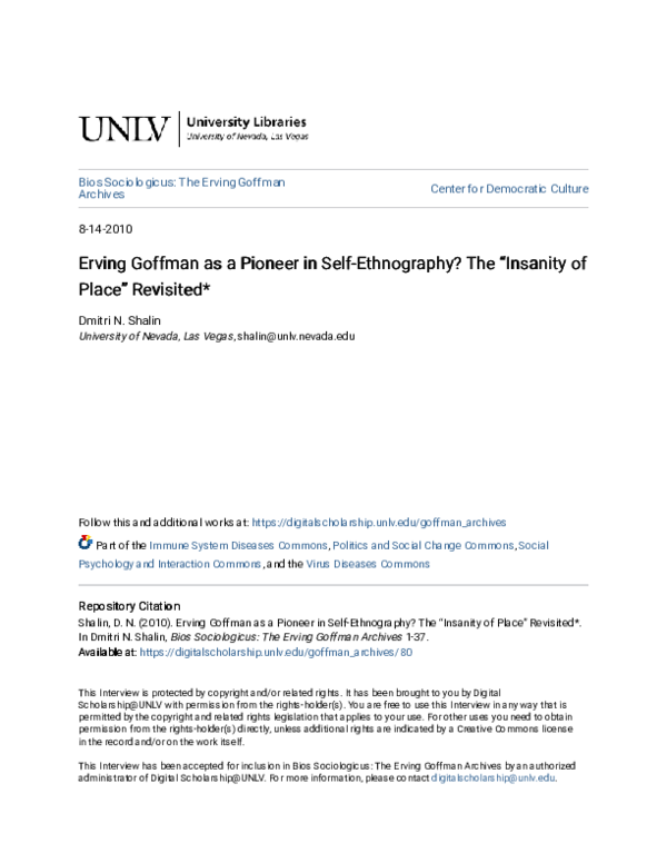 (PDF) Erving Goffman as a Pioneer in Self-Ethnography? The “Insanity of ...