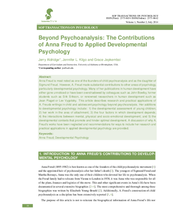 (PDF) Beyond Psychoanalysis: The Contributions of Anna Freud to Applied ...