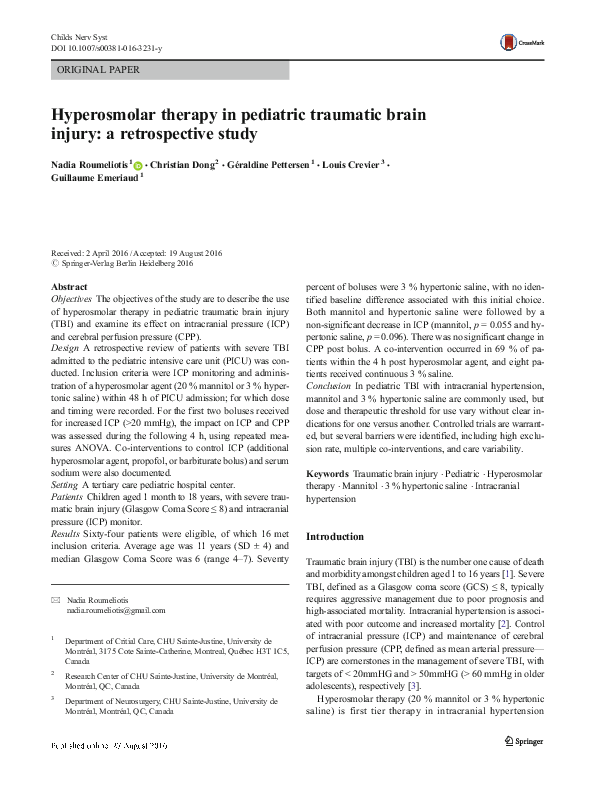 (PDF) Hyperosmolar therapy in pediatric traumatic brain injury: a ...