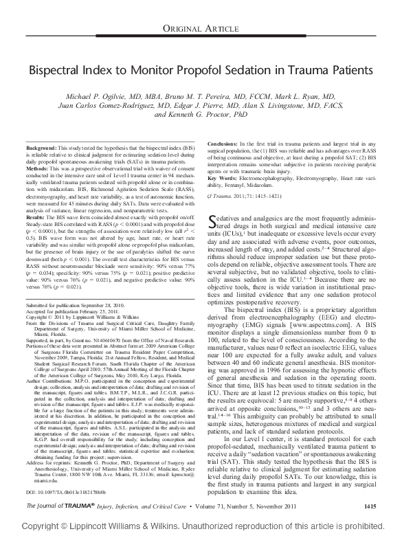 (PDF) BIS Monitoring of Propofol Sedation in Trauma Patients