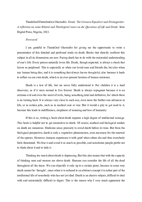 (PDF) Foreword ThankGod Okoroafor's book "Death: The Greatest Equalizer ...
