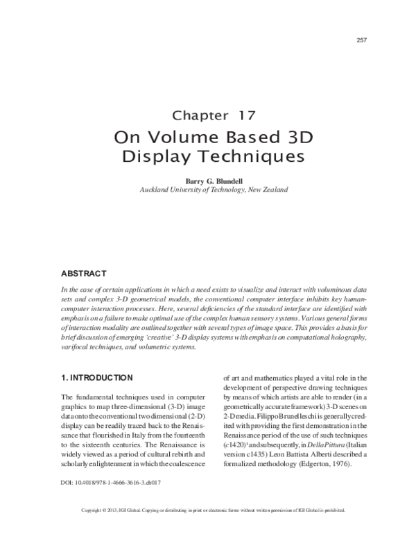 (PDF) On Volume Based 3D Display Techniques