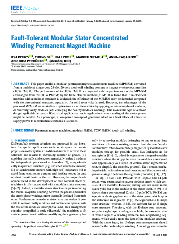 (PDF) Fault-Tolerant Modular Stator Concentrated Winding Permanent Magnet Machine