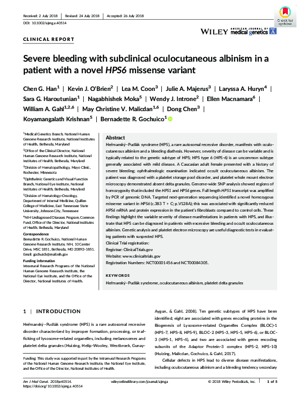 (PDF) Severe bleeding with subclinical oculocutaneous albinism in a ...