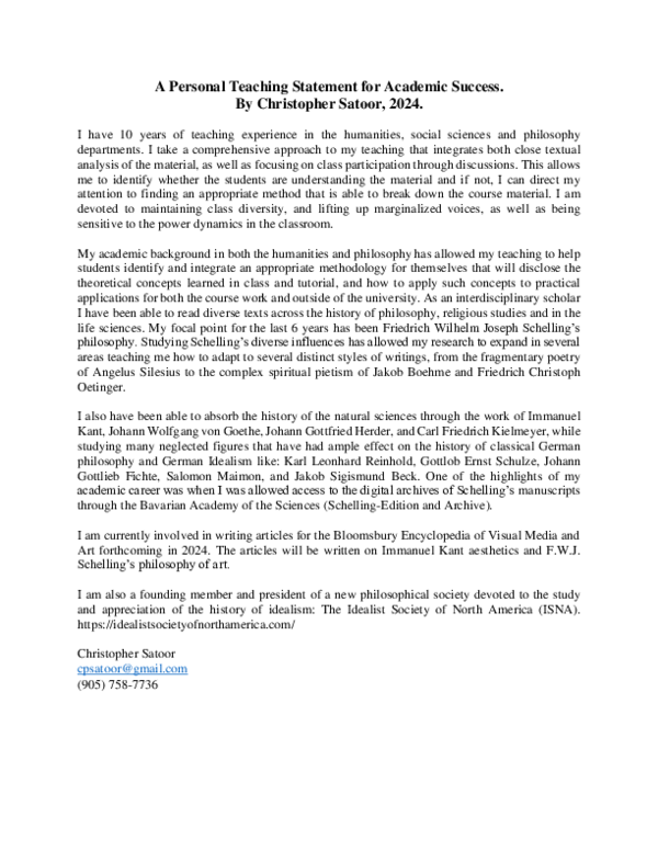 (PDF) A Personal Teaching Statement for Academic Success