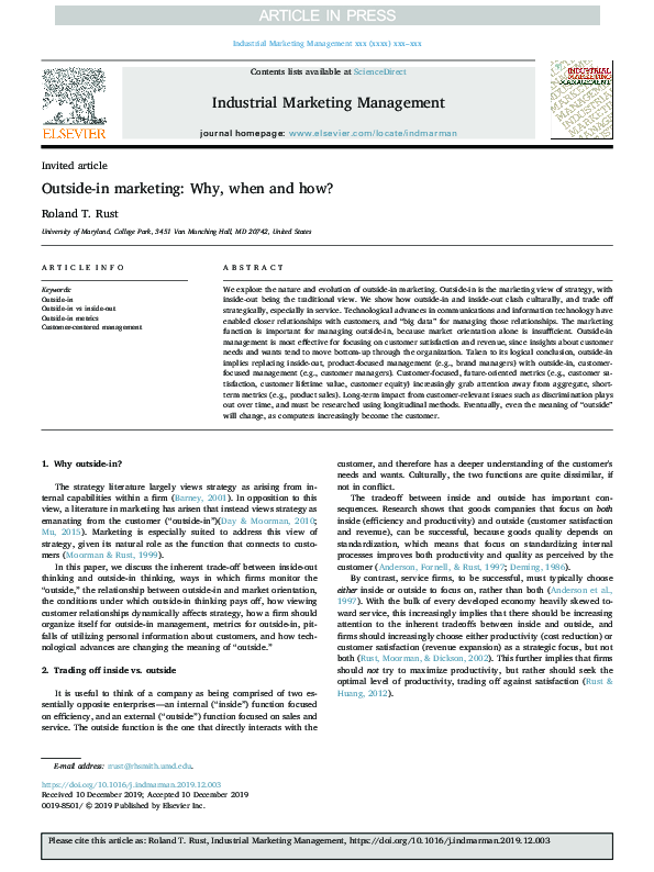 (PDF) Outside-in marketing: Why, when and how?