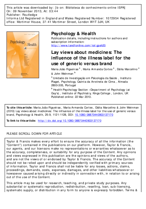 (PDF) Lay views about medicines: The influence of the illness label for ...