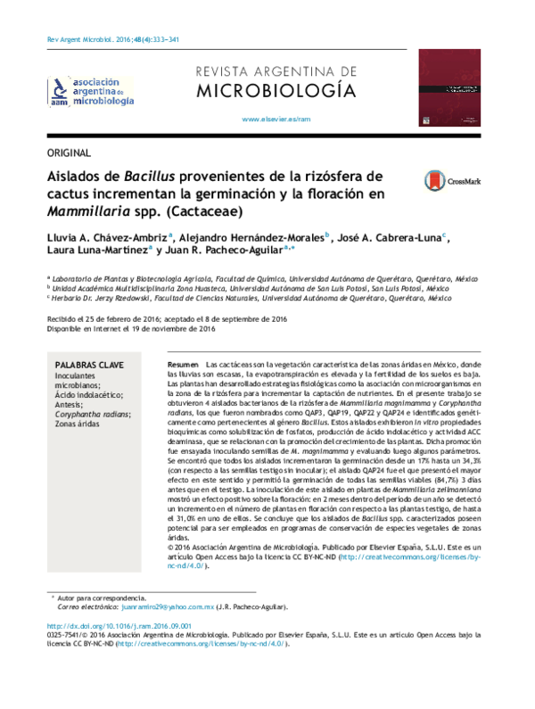 (PDF) Aislados de Bacillus provenientes de la rizósfera de cactus ...