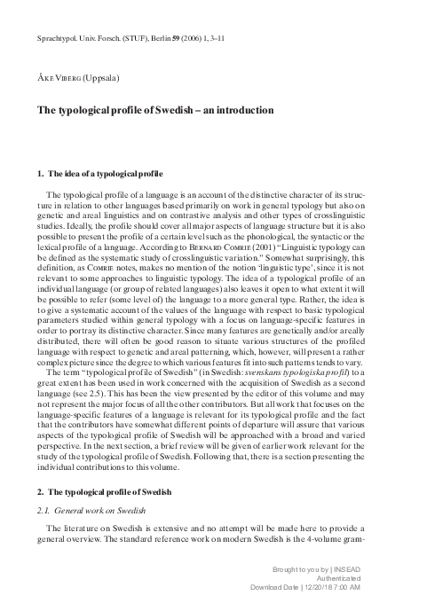 (PDF) The typological profile of Swedish – an introduction