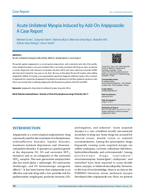 (PDF) Acute Unilateral Myopia Induced by Add-On Aripiprazole: A Case Report