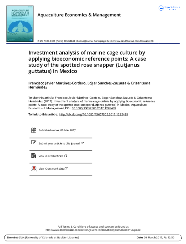(PDF) Bioeconomic Investment Analysis of Marine Cage Culture in Mexico