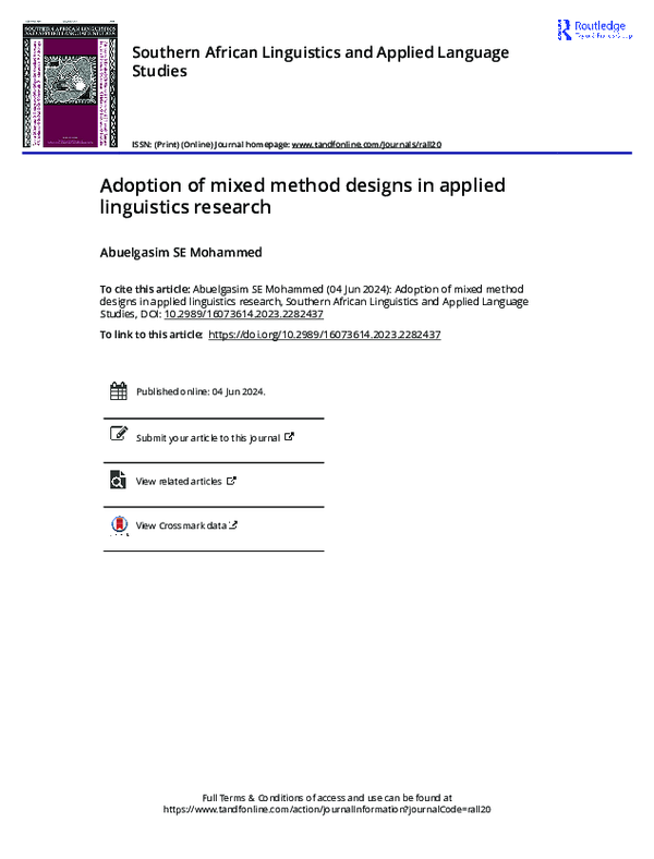 (PDF) Adoption of mixed method designs in applied linguistics research