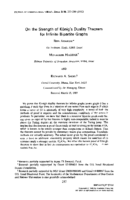 (PDF) On the strength of König's duality theorem for infinite bipartite ...