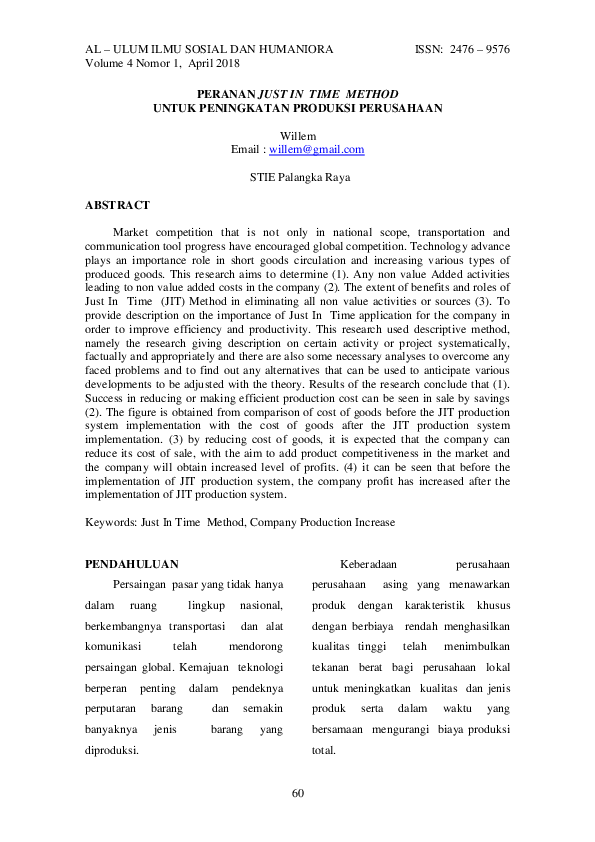 (PDF) Peranan Just in Time Method Untuk Peningkatan Produksi Perusahaan