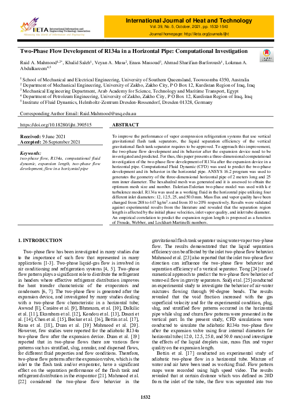 (PDF) Two-Phase Flow Development of R134a in a Horizontal Pipe ...