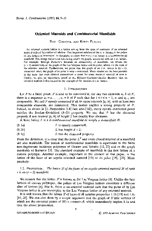Pdf Oriented Matroids And Combinatorial Manifolds