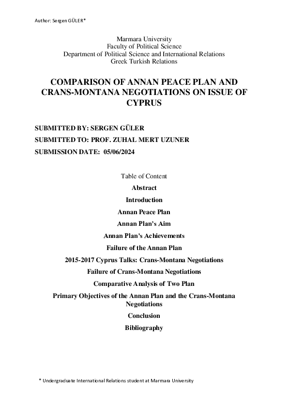(PDF) COMPARISON OF ANNAN PEACE PLAN AND CRANS-MONTANA NEGOTIATIONS ON ...