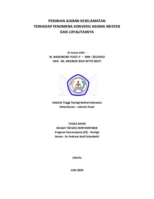 (PDF) W BAGASKORO YUGO P NIM 23121042 (TEO KONTEMP) JU