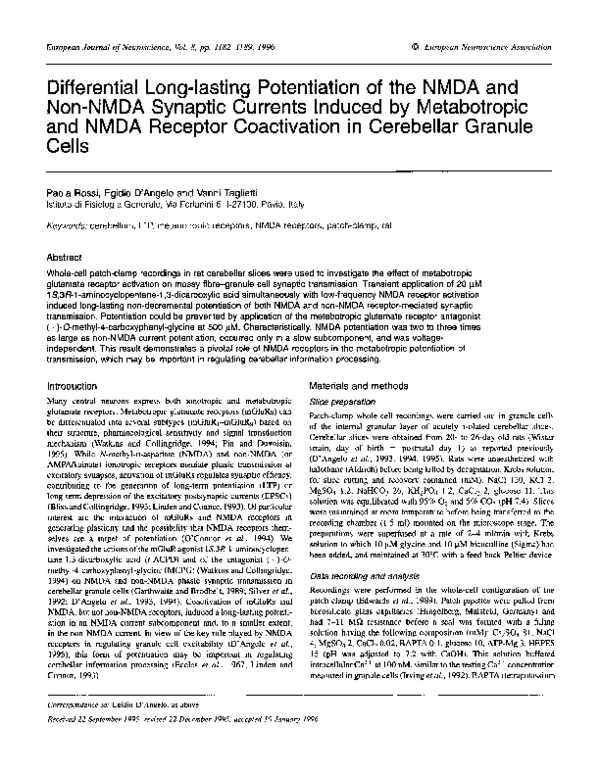 (PDF) Differential Long‐lasting Potentiation of the NMDA and Non‐NMDA ...
