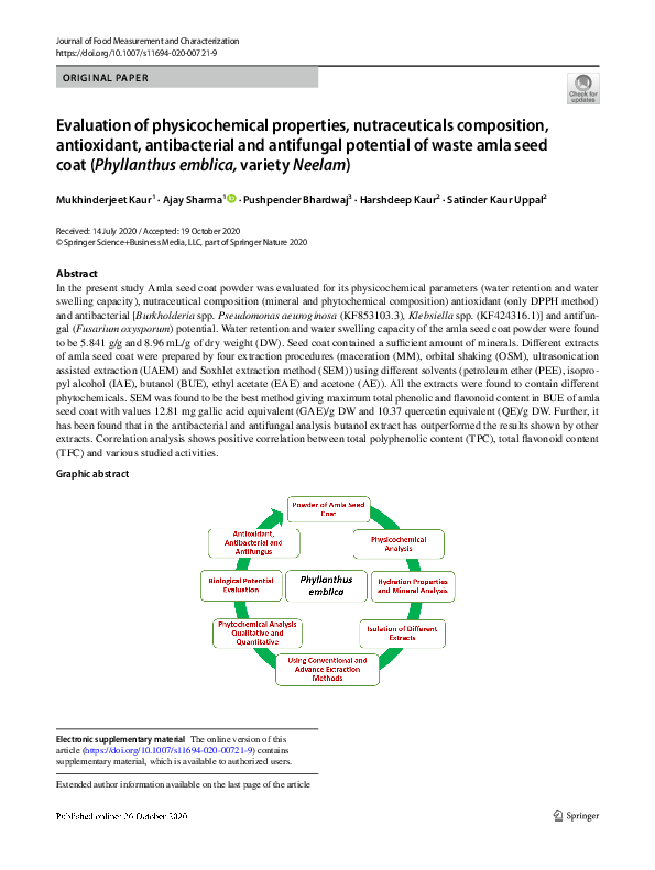 (PDF) Evaluation of physicochemical properties, nutraceuticals composition, antioxidant ...