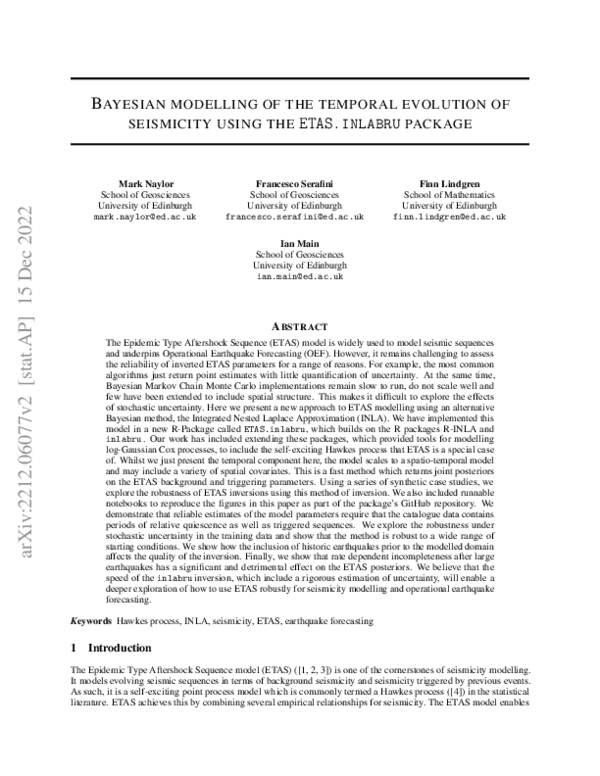 (PDF) Bayesian modelling of the temporal evolution of seismicity using ...