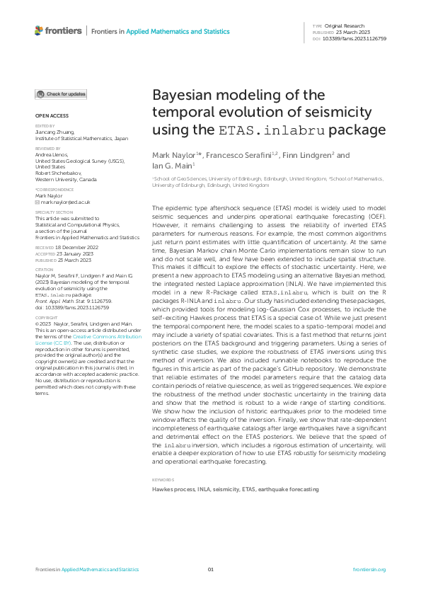 Pdf Bayesian Modeling Of The Temporal Evolution Of Seismicity Using The Labru Package