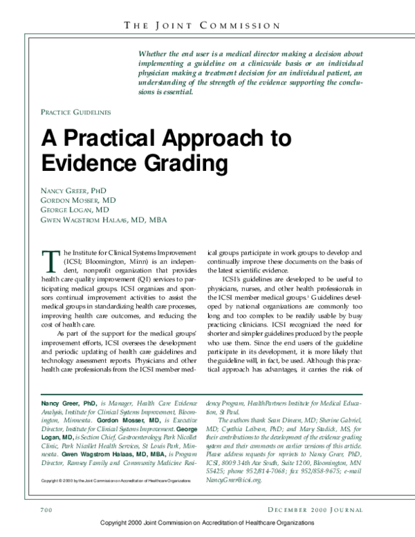 (PDF) A Practical Approach to Evidence Grading