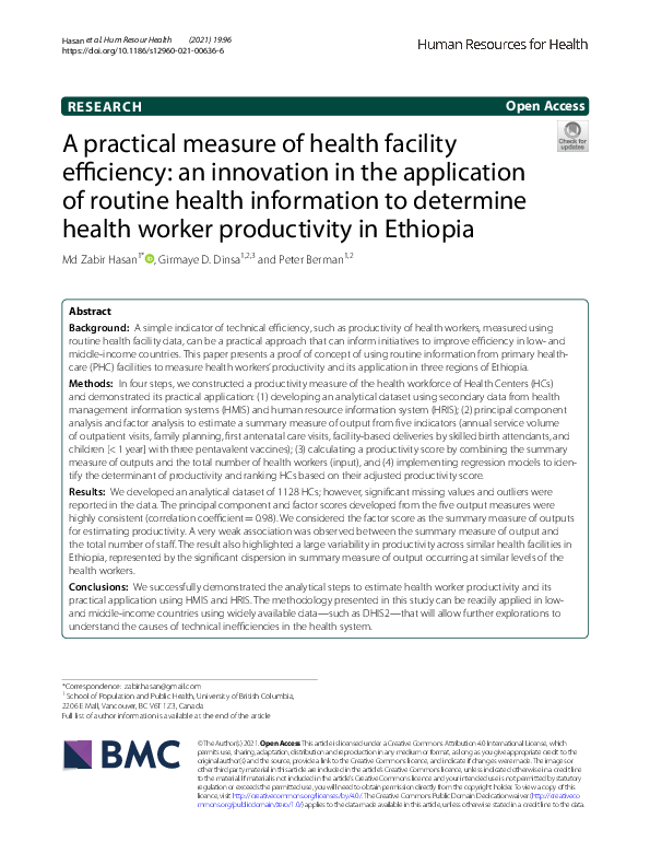 (PDF) A practical measure of health facility efficiency: an innovation ...