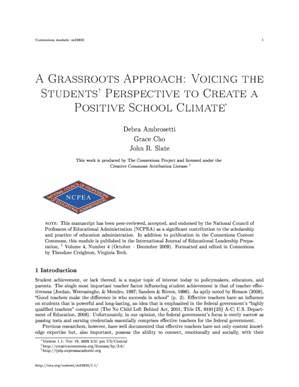 (PDF) A Grassroots Approach: Voicing the Students' Perspective to ...