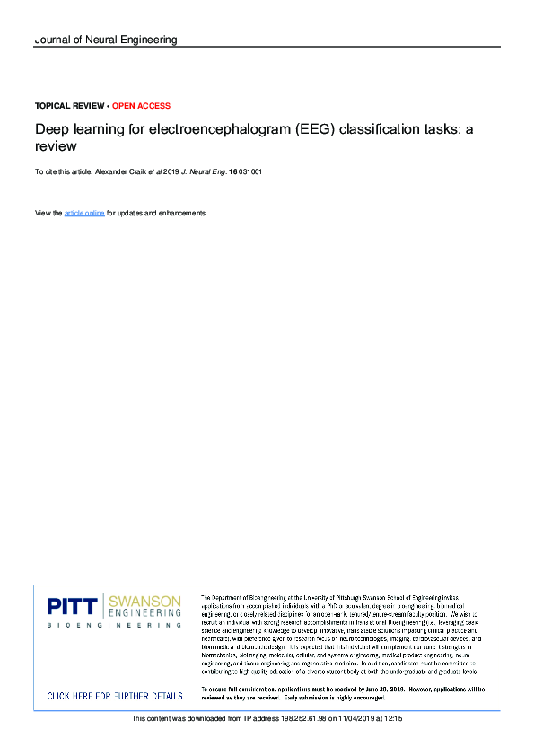 (PDF) Deep learning for electroencephalogram (EEG) classification tasks: a review