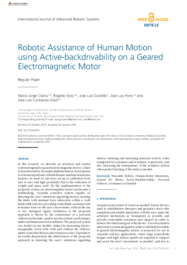 Robotic Assistance of Human Motion Using Active-Backdrivability on a ...