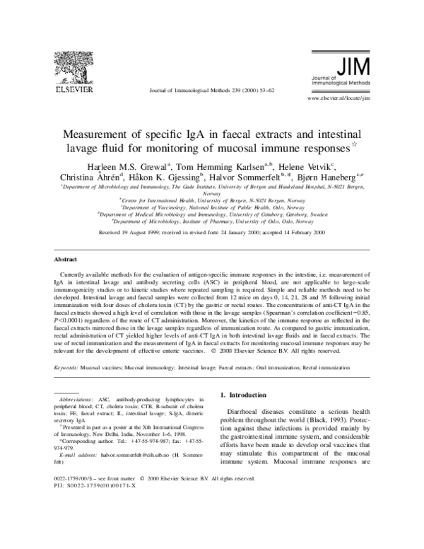 (PDF) Measurement of specific IgA in faecal extracts and intestinal ...