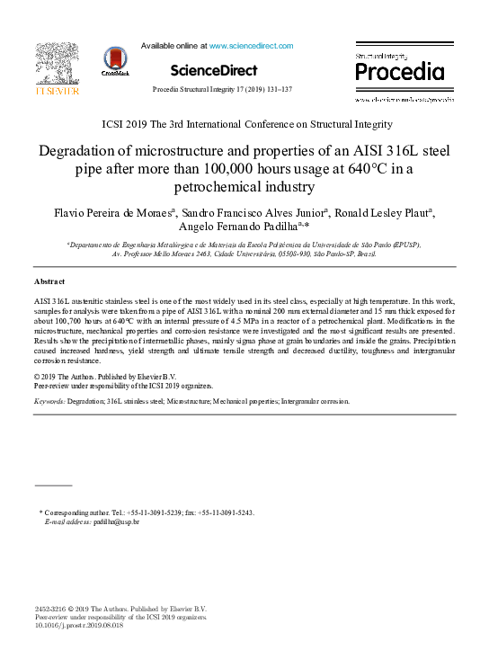 (PDF) Degradation of microstructure and properties of an AISI 316L ...