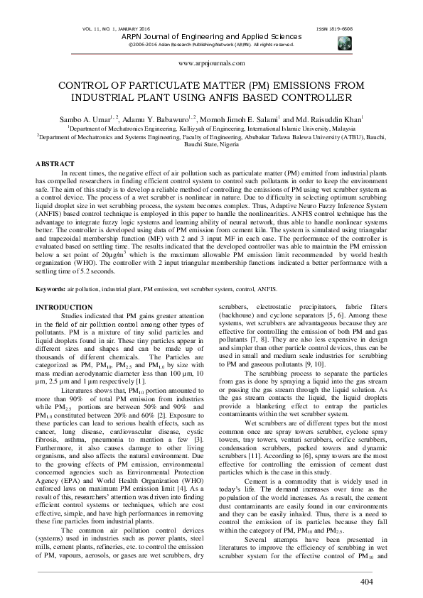 (PDF) Control of particulate matter (PM) emissions from industrial ...