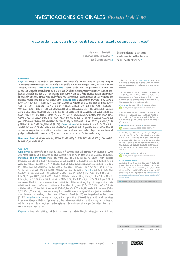 (PDF) Factores de riesgo de la atrición dental severa: un estudio de ...
