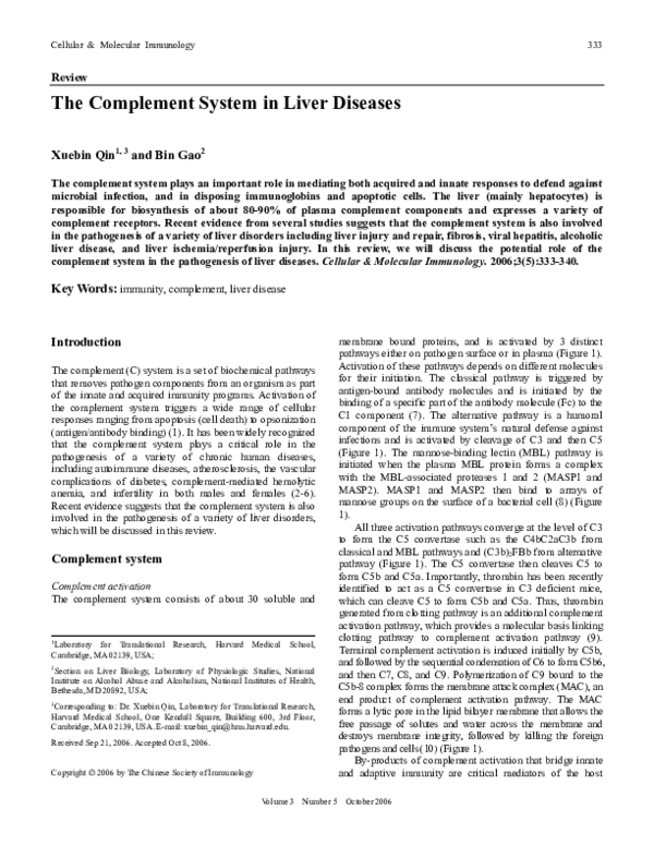 (PDF) The complement system in liver diseases