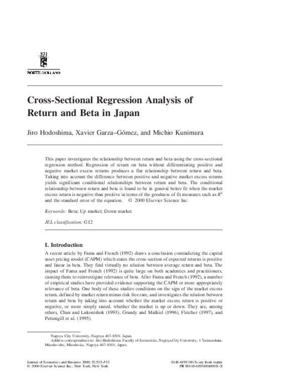 Pdf Cross Sectional Regression Analysis Of Return And Beta In Japan