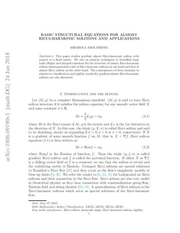 (PDF) Basic structural equations for almost Ricci-harmonic solitons and applications