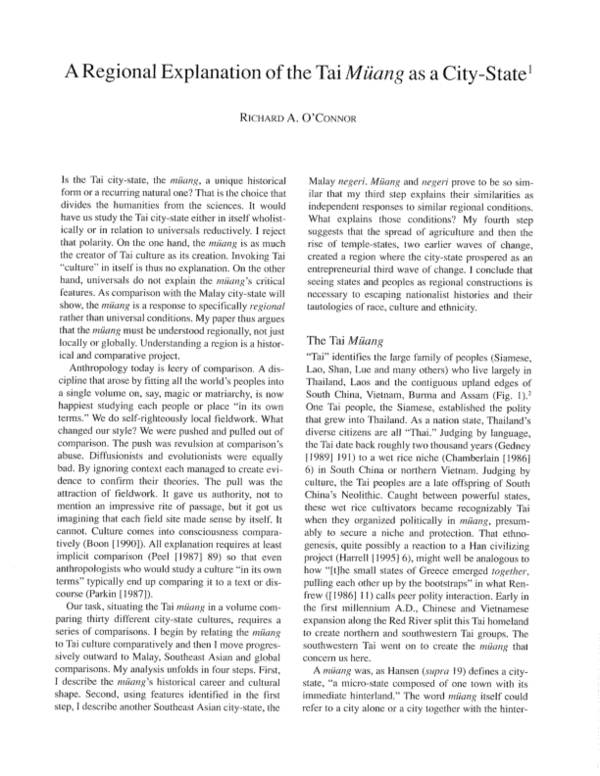 (PDF) A regional explanation of the Tai muang as a city-state