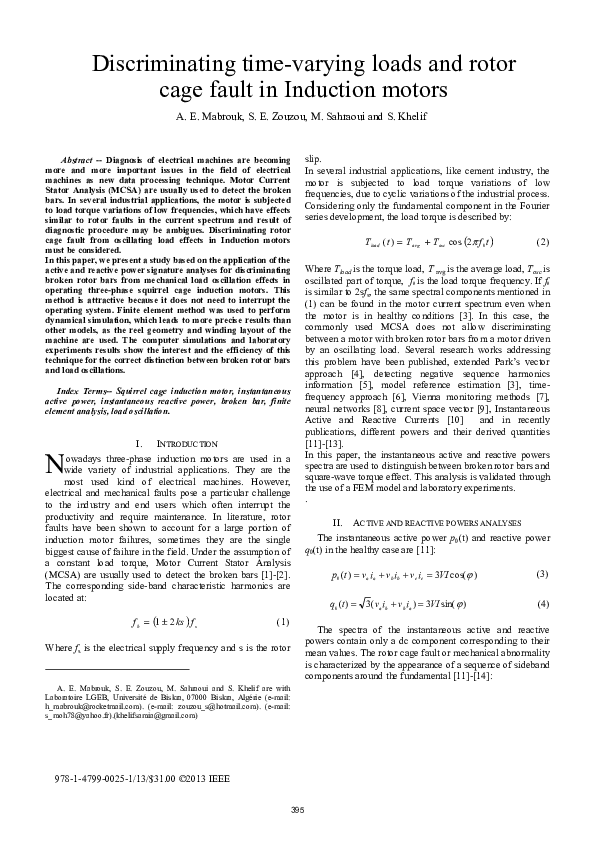 Pdf Discriminating Time Varying Loads And Rotor Cage Fault In Induction Motors