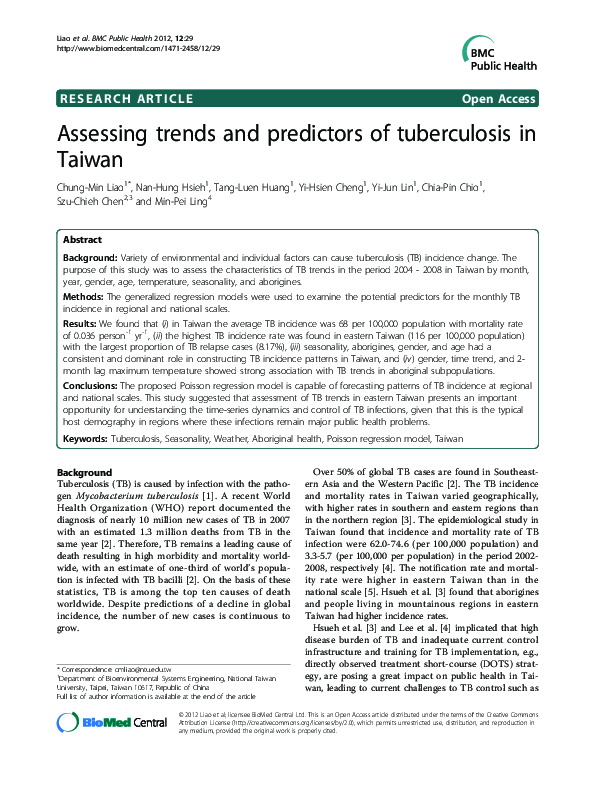 (PDF) Assessing trends and predictors of tuberculosis in Taiwan