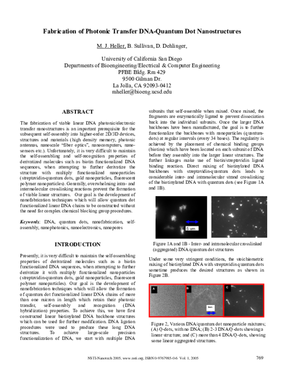 (PDF) Fabrication of Photonic Transfer DNA-Quantum Dot Nanostructures