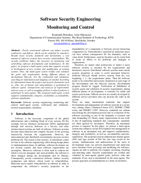 (PDF) Software Security Engineering Monitoring and Control